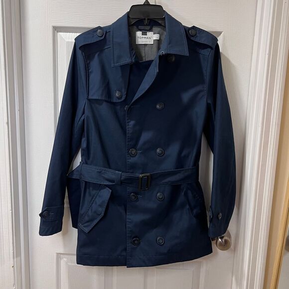 Topman | Jackets & Coats | Topman Classic Navy Doublebreasted Trench ...